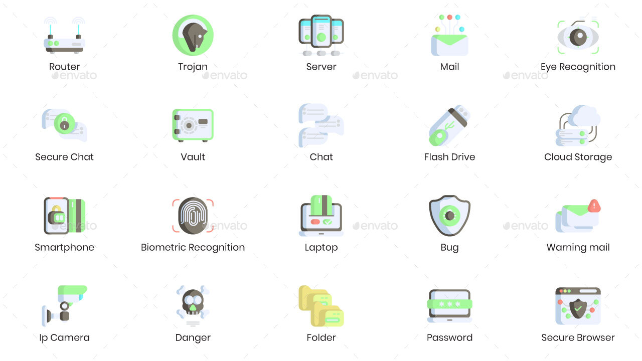 Cyber Security Flat Icons, Icons | GraphicRiver